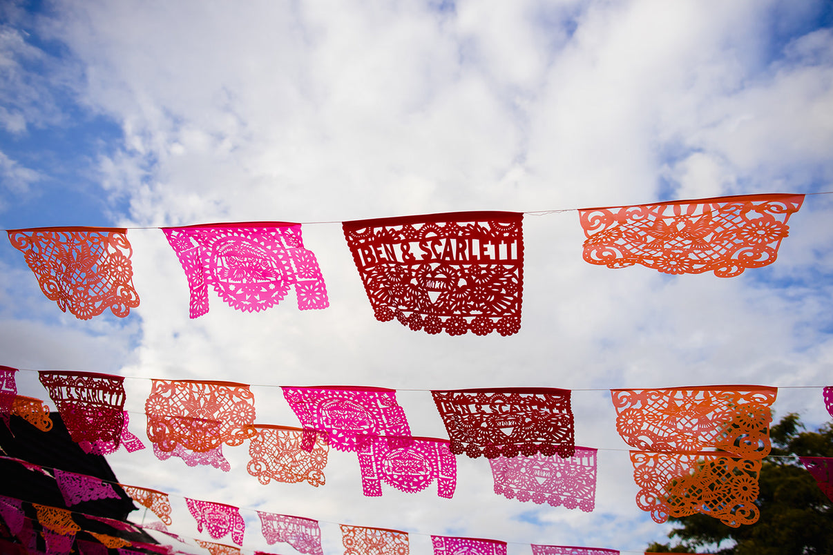 Personalised Mexican Wedding Papel Picado Decor in Colourful Plastic