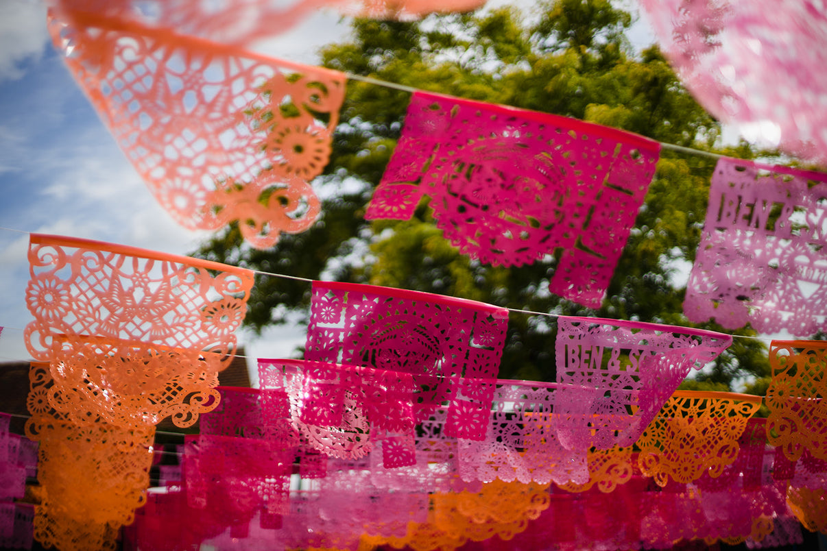Personalised Mexican Wedding Papel Picado Decor in Colourful Plastic