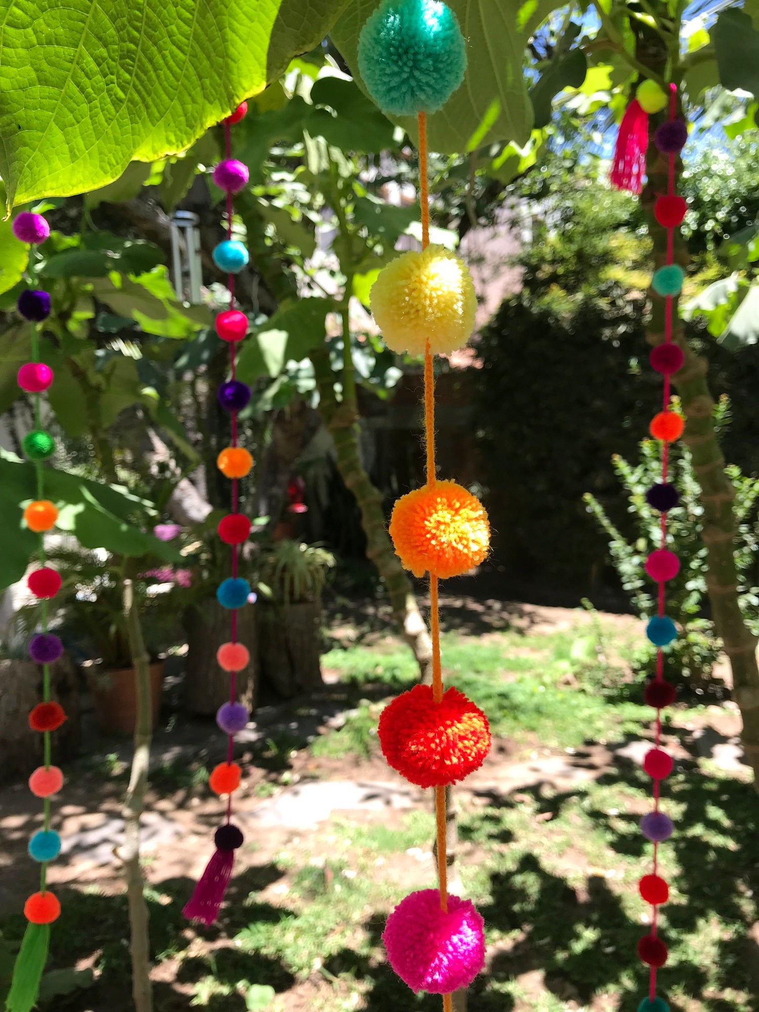 Pom Pom Garlands | 5 Multi-Coloured Pom Pom Strings | Each 1.5m/5ft Lo ...